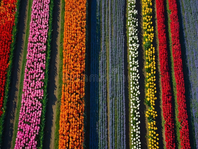 Bright Stripes of Tulip Fields View from Above Stock Illustration ...