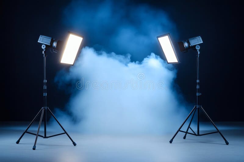 Bright Studio Lights Illuminate Smoky Backdrop Creating Dramatic ...