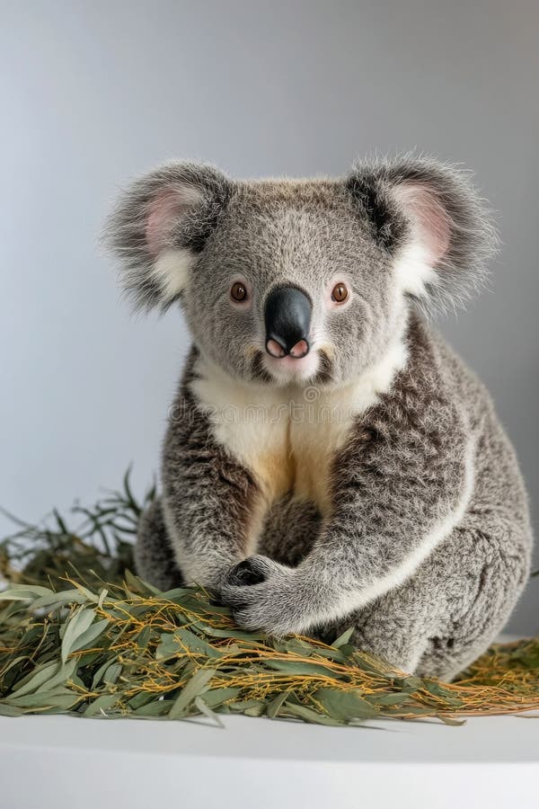 In a Bright Studio Setting, a Charming Koala Stands on Its Hind Legs ...