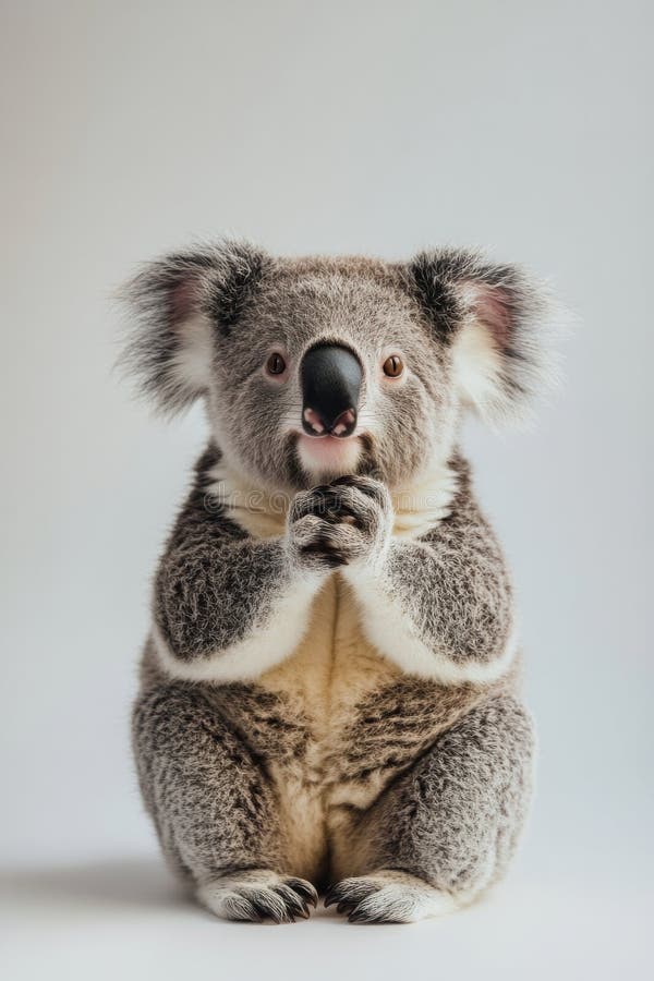 In a Bright Studio Setting, a Charming Koala Stands on Its Hind Legs ...