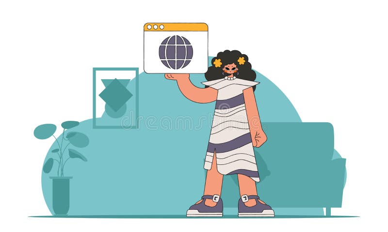 A Bright and Stylish Illustration of a Girl Using a Web Browser. Bright ...