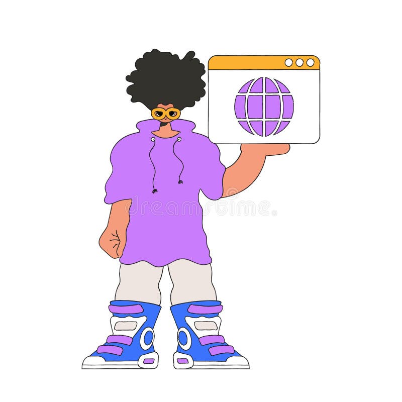 A Bright and Stylish Illustration of a Guy Holding a Browser Window in ...