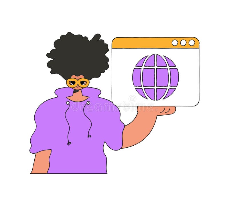 A Bright and Stylish Illustration of a Guy Using a Web Browser. Bright ...