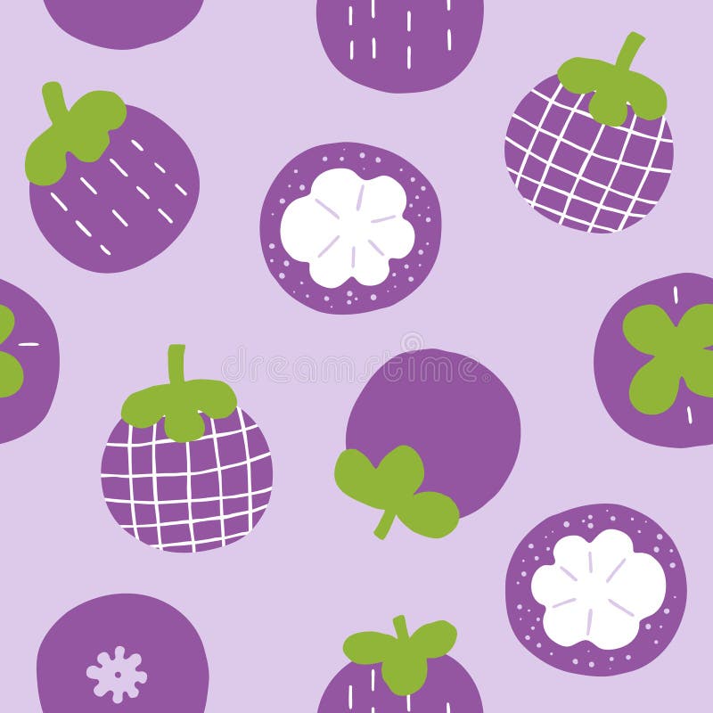 Bright Stylized Mangosteen Seamless Pattern Stock Vector - Illustration ...