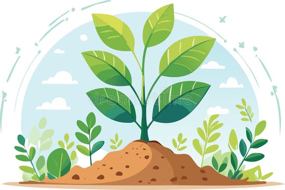 Bright and Stylized Young Tree Growing from the Earth, Representing ...