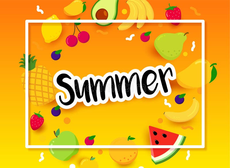 Bright Summer Banner with Fruits. Summer Time. White Frame. Stock ...