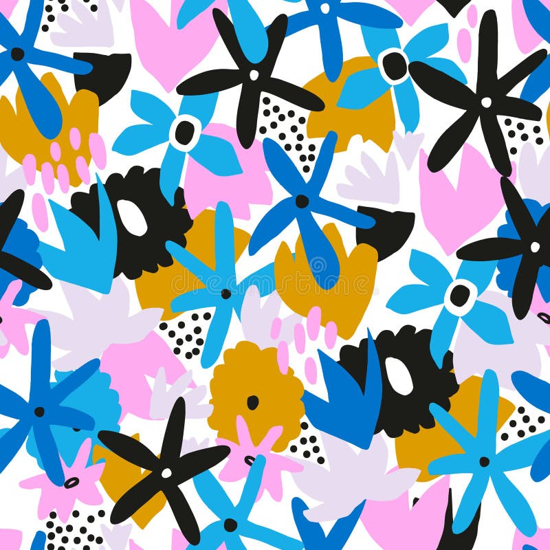 Bright Summer Floral Seamless Pattern. Abstract Botanical Bold Texture ...