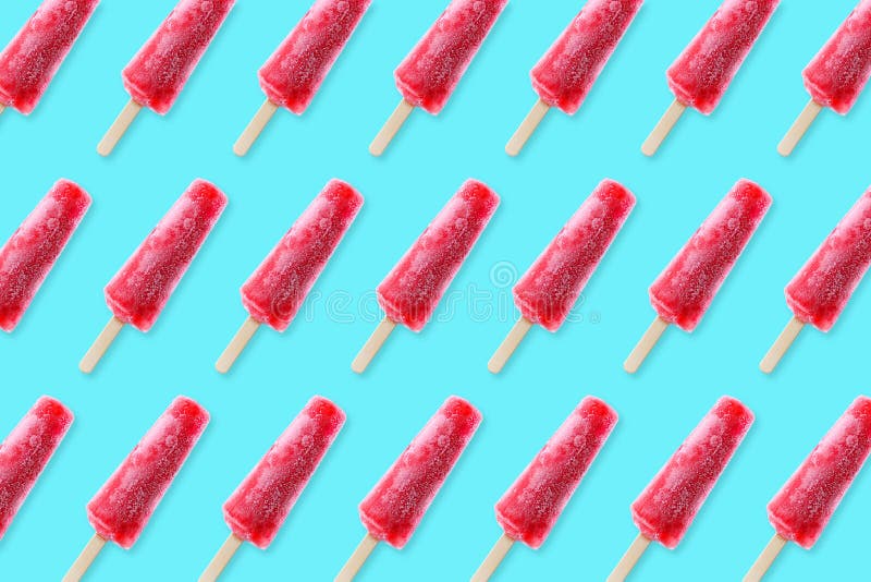 Red Pink Popsicles on an Aqua Blue Background. Flat Lay Stock Image ...