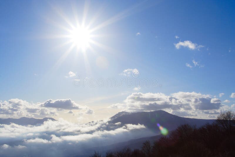 Bright sun stock photo. Image of snow, glow, winter, flare - 8803064