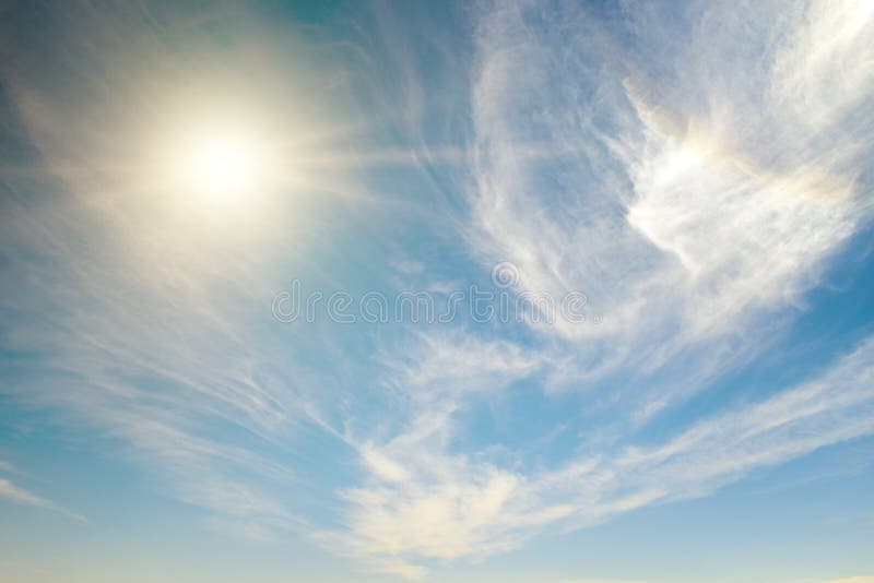 Bright Sun on Blue Sky and Cirrus Clouds Stock Image - Image of climate ...
