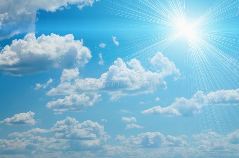 Bright Sun on Blue Sky Clouds Backrounds Stock Image - Image of copy ...
