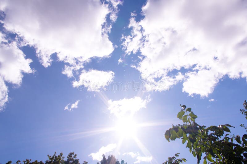 Bright Sun and Blue Sky with Clouds. Concept of Abnormal Heat Stock ...