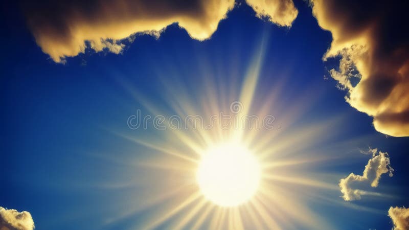 Bright Sun in a Blue Sky with Clouds. the Sun S Rays Shine on the ...