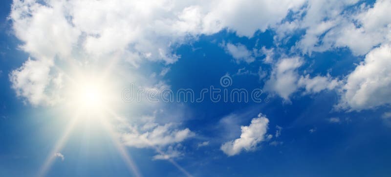 Bright Sun, Blue Sky and Clouds. Wide Photo Stock Photo - Image of ...