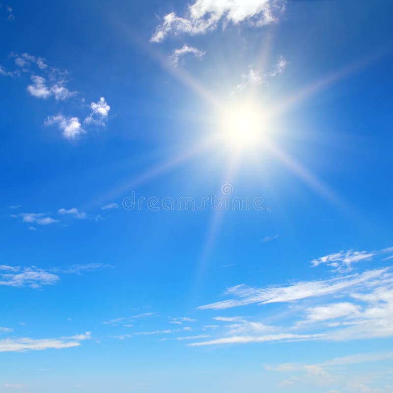 Bright Sun, Blue Sky and Light Clouds Stock Photo - Image of atmosphere ...