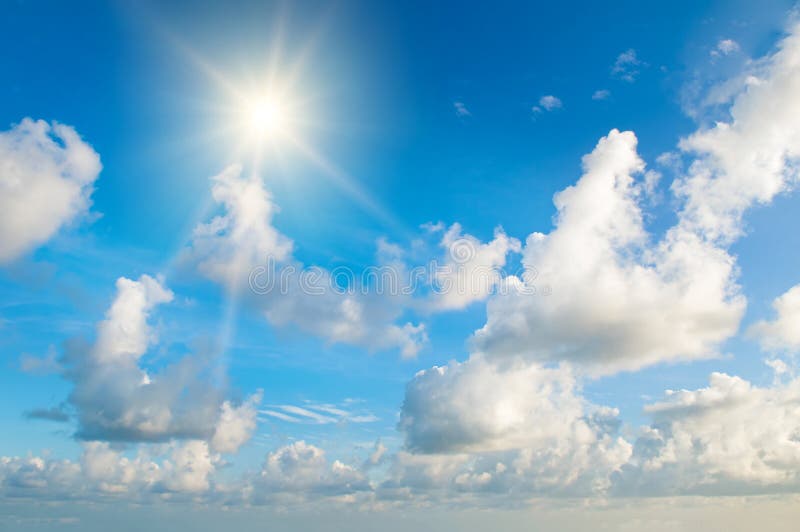 Bright Sun, Blue Sky and Light Clouds Stock Photo - Image of sunlight ...