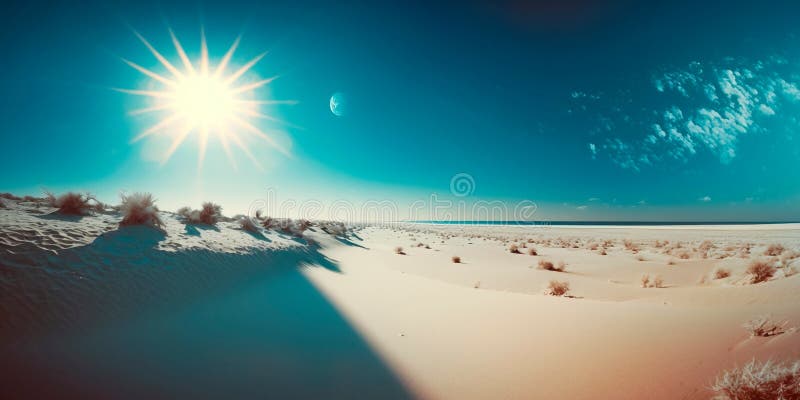 Bright Sun and Blue Sky Over Sandy Beach Generative AI Stock ...