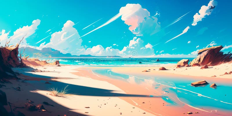 Bright Sun and Blue Sky Over Sandy Beach Generative AI Stock ...