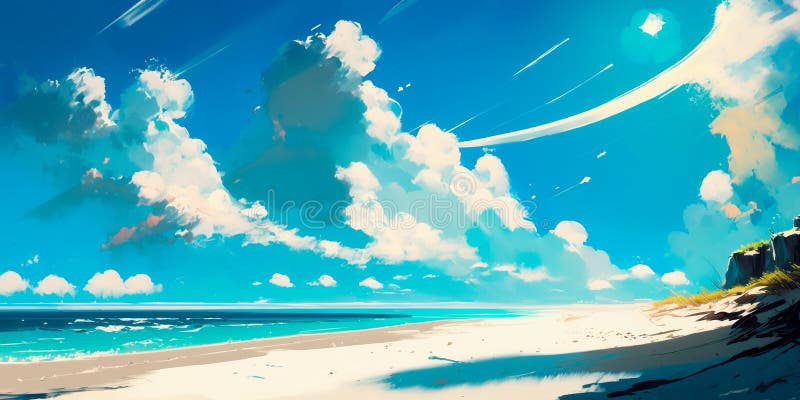 Bright Sun and Blue Sky Over Sandy Beach Generative AI Stock ...