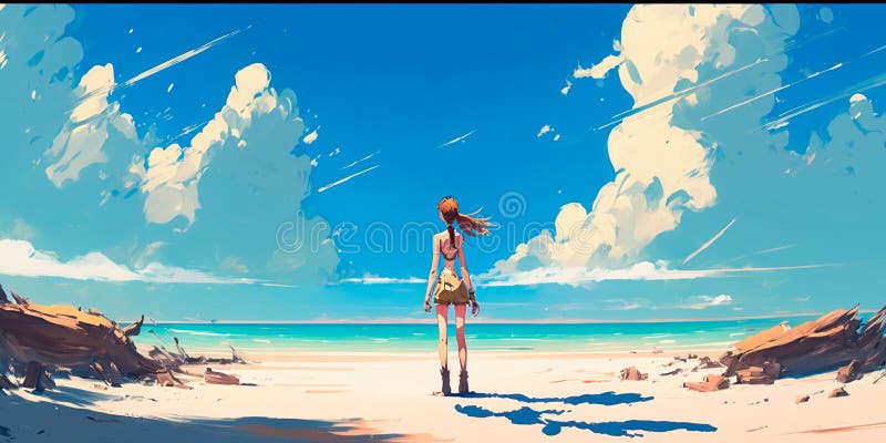 Bright Sun and Blue Sky Over Sandy Beach Generative AI Stock ...