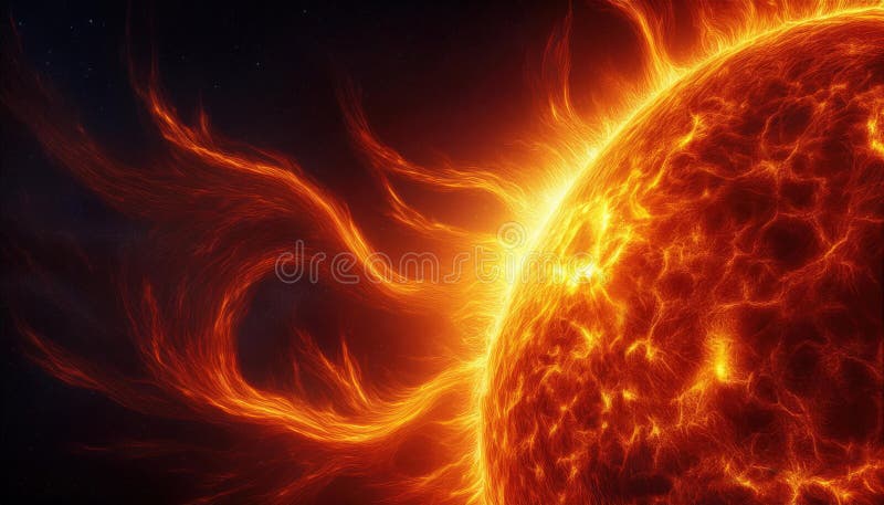 A Bright Sun with Fiery Solar Flares in Space Emitting Orange Light ...