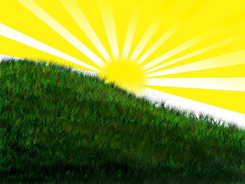 Bright sun on grassy hill stock illustration. Illustration of ...