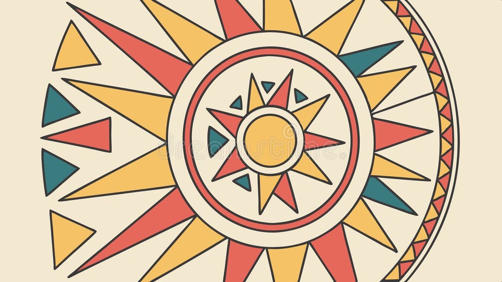 Bright Sun or Mandala Design with Warm Rays and Geometric Patterns ...
