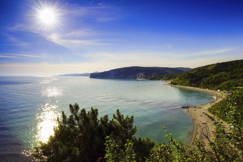 Bright Sun Over the Beach and Sea. Stock Image - Image of morning ...
