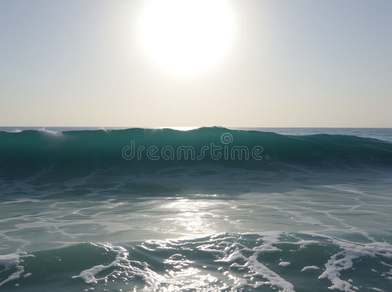 Bright Sun Over Rolling Ocean Wave and Shimmering Water Ai Generated ...