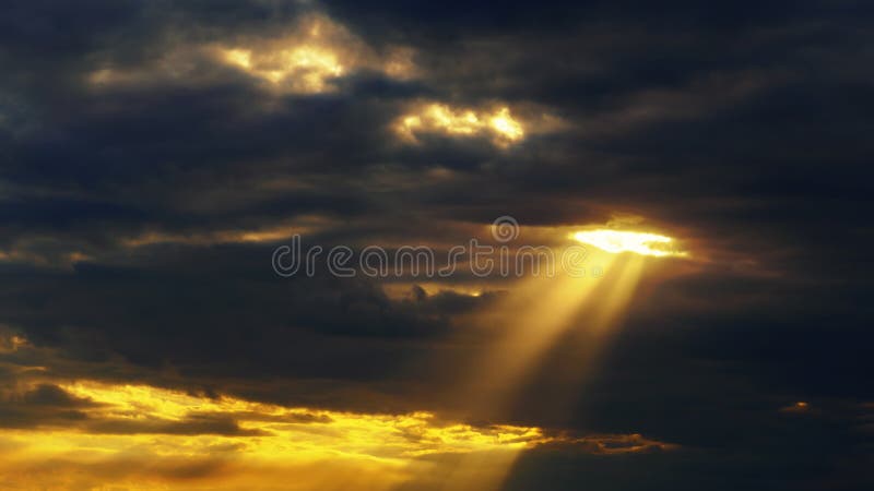 Bright Sun Ray through Dark Dramatic Sky with Storm Clouds, Extreme ...