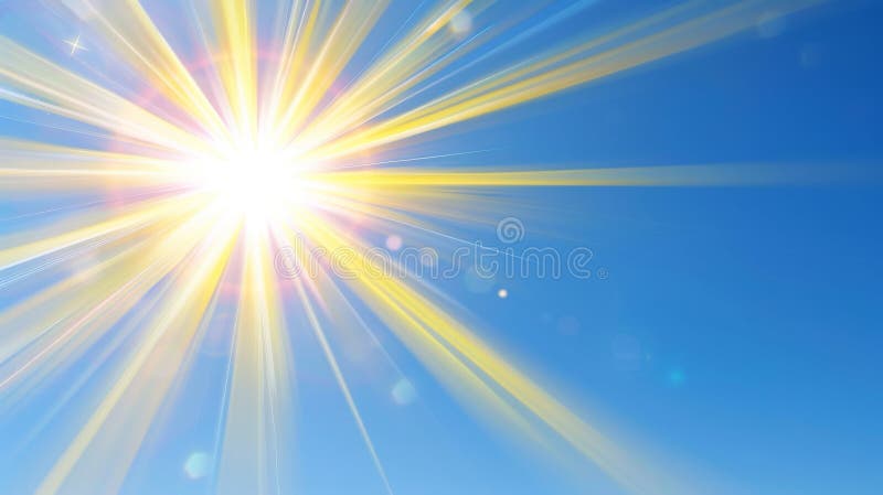 Bright Sun with Rays Against a Clear Blue Sky Stock Illustration ...