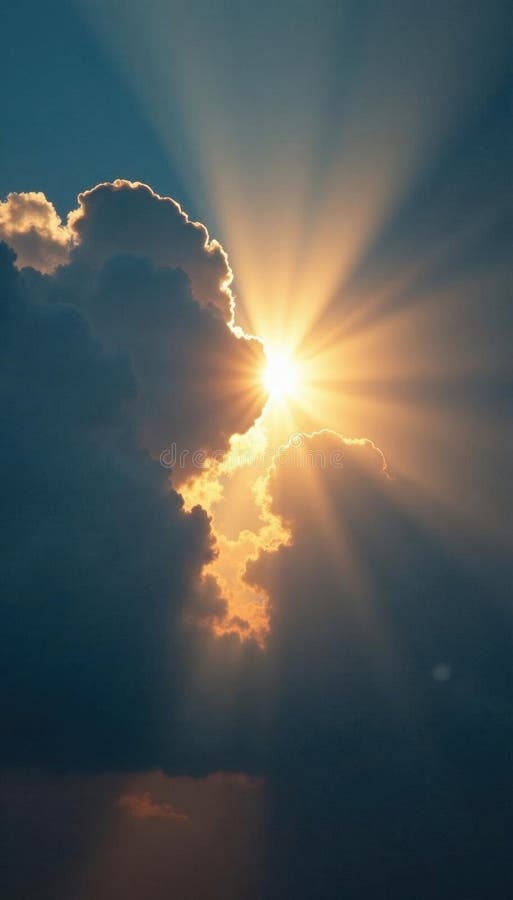 Bright Sun Rays Pierce Heavy Dark Clouds, Creating a Dramatic Contrast ...