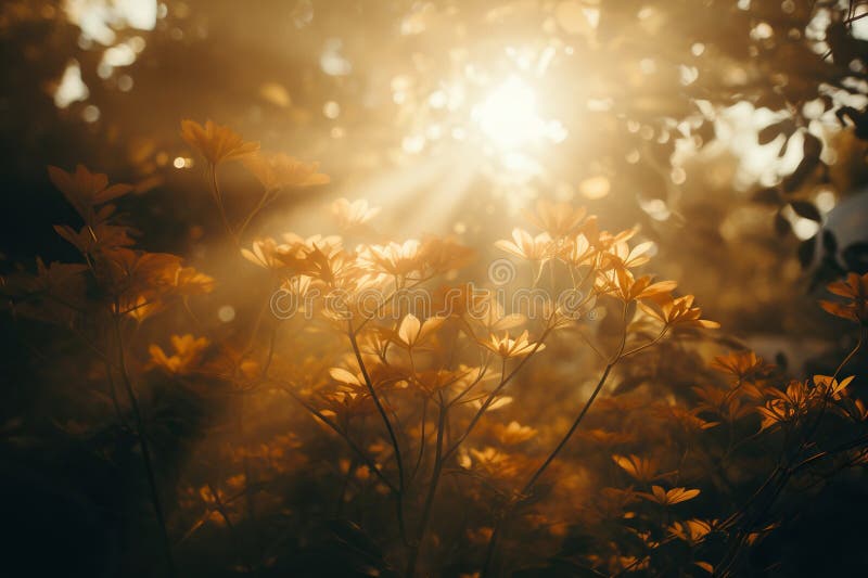 Bright Sun Rays Shine between the Trees in the Forest. Generated by ...