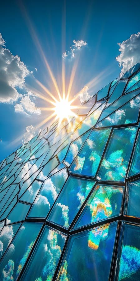 Bright Sun Reflection on Modern Building Facade Under Clear Sky Stock ...