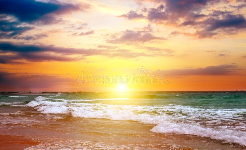 Bright Red Sun Rise Over the Sea Stock Photo - Image of horizon, color ...