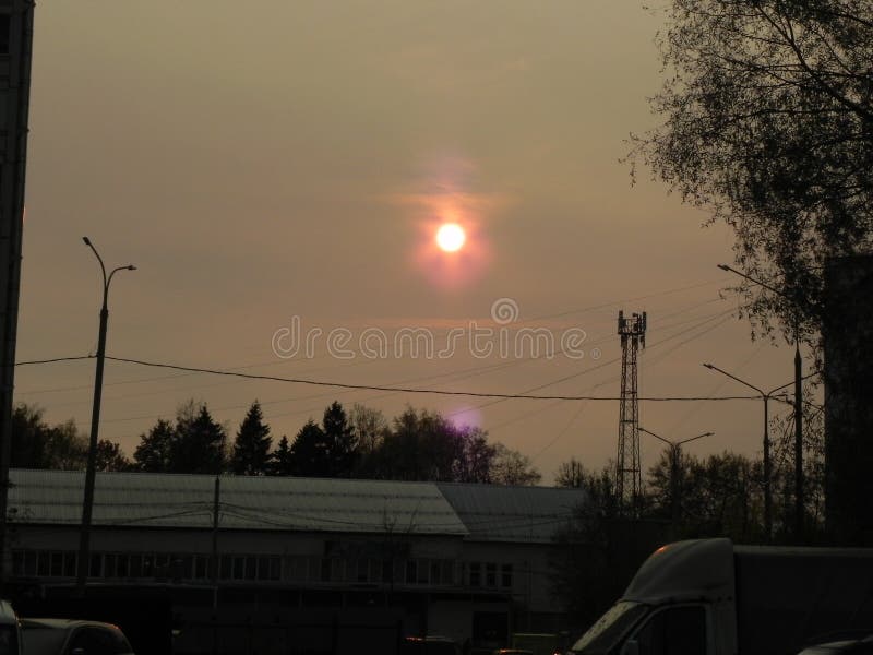Bright Sun. Sun Set Dawn Sun Unusual Rays from the Sun Stock Photo ...
