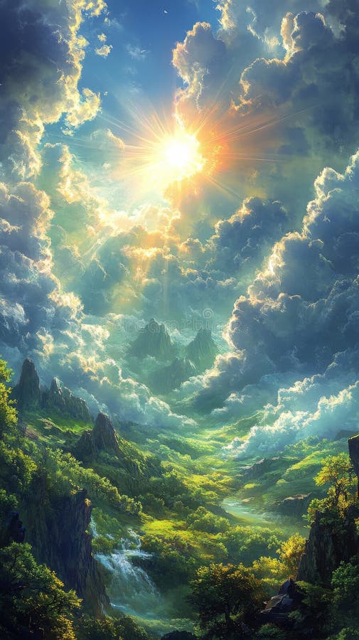 Majestic Sunset Over Mountain Landscape with Vibrant Clouds and Sun ...