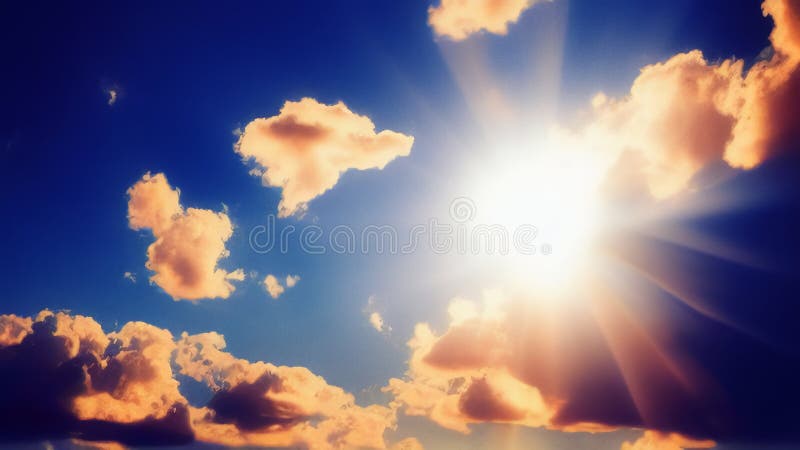 The Bright Sun Shines from Behind the Clouds in the Blue Sky. Bright ...