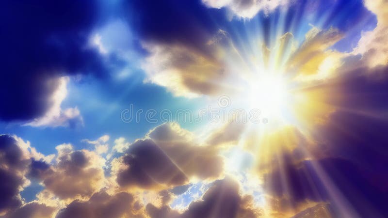 The Bright Sun Shines from Behind the Clouds in the Blue Sky. Bright ...