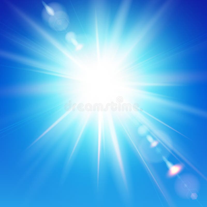 The Bright Sun Shines on a Blue Sky Background. Stock Illustration ...