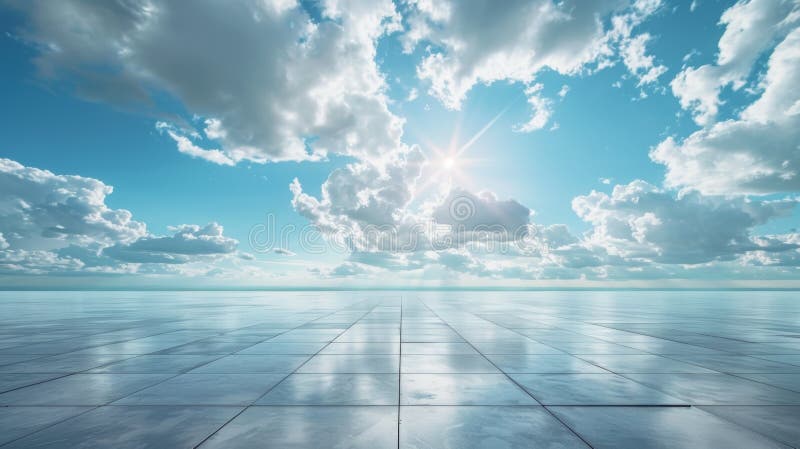 Bright Sun Shines through Clouds Over a Reflective, Empty Surface ...