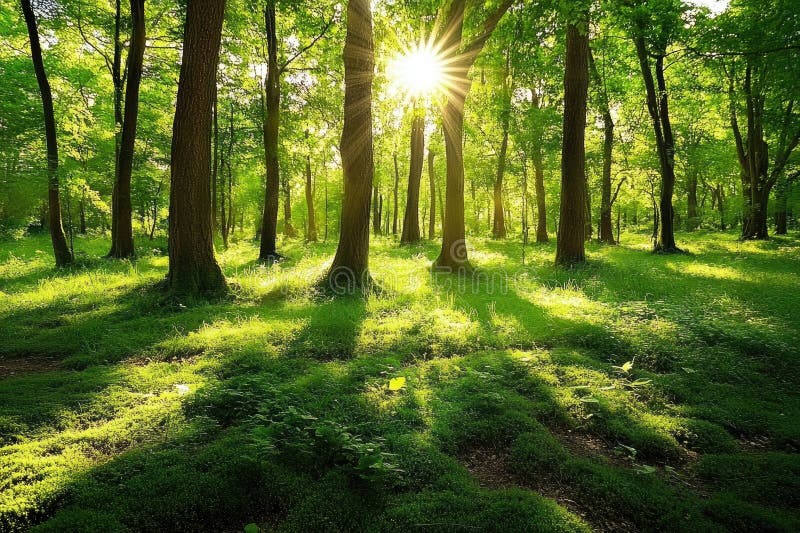 The Bright Sun is Shining Beautifully through the Tall Trees in the ...