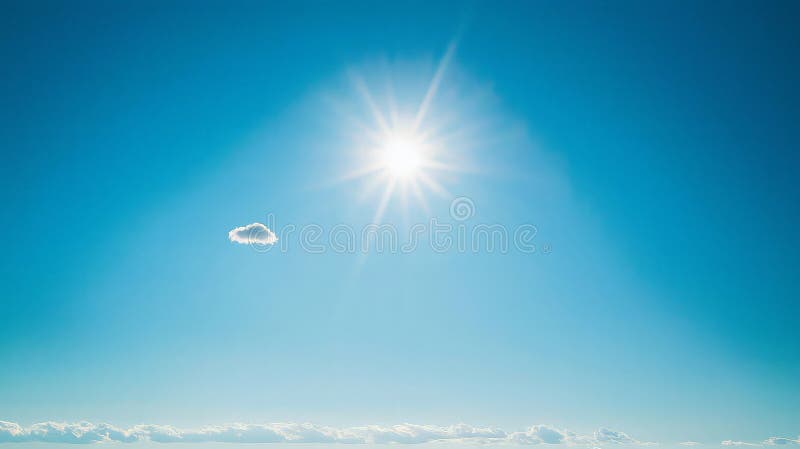 Bright Sun Shining in a Clear Blue Sky with a Small Cloud Stock Image ...