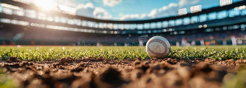 Bright Sun Shining Over an Empty Baseball Stadium Field. Stock Photo ...