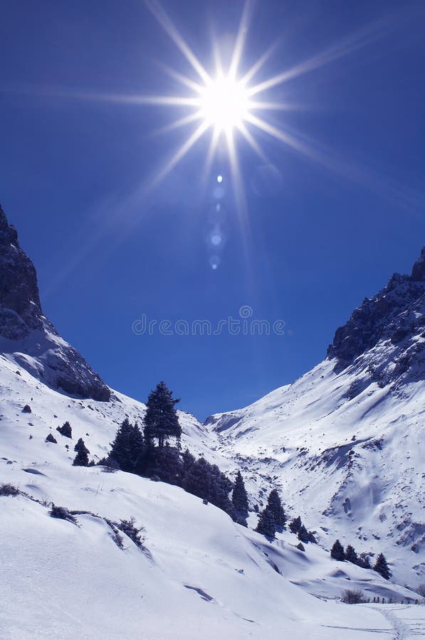 Bright Sun in Winter Mountains Stock Image - Image of rocky, empty: 6709083