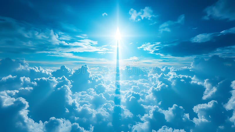 Bright Sunbeam Above Fluffy Clouds See Stock Image - Image of high ...