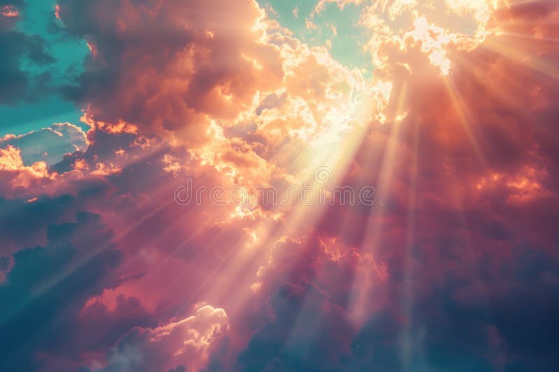A Bright Sunbeam Illuminates the Cloudy Sky Stock Photo - Image of ...