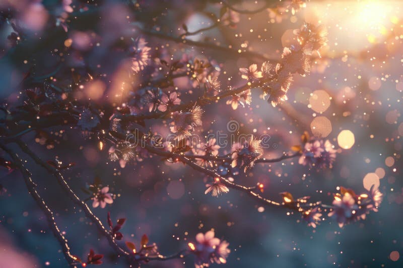 A Bright Sunbeam Illuminates the Foliage of a Tree, with Leaves and ...