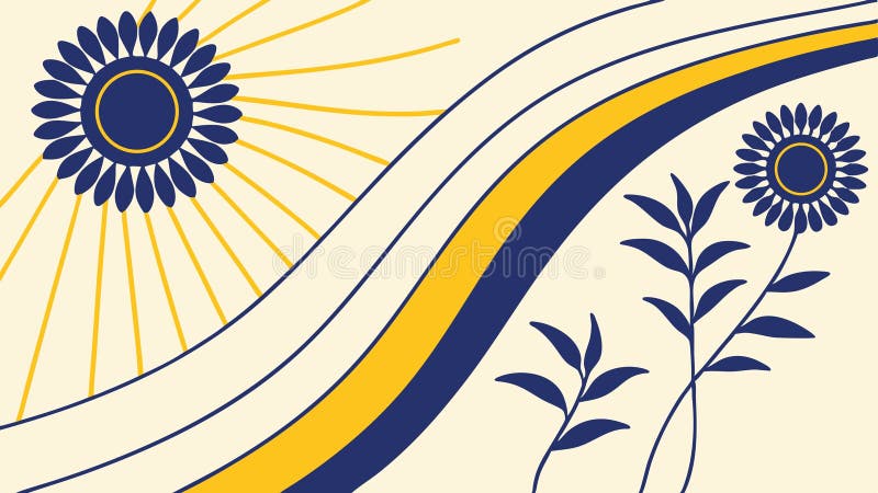 Bright Sunflowers with Wavy Lines and Glowing Rays, Vector Design ...