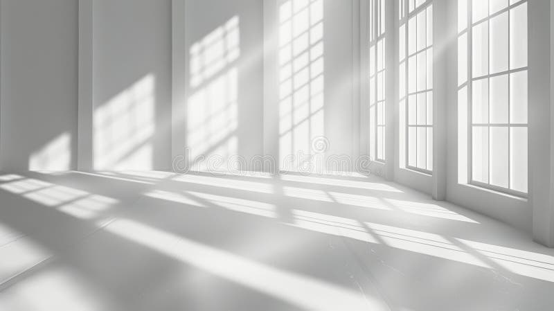 Bright Sunlight Casting Shadows in a Spacious, Empty White Interior ...